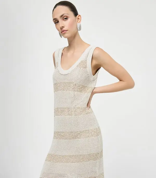 Brunello Cucinelli Cotton Stripe Knit Maxi Dress - Beige