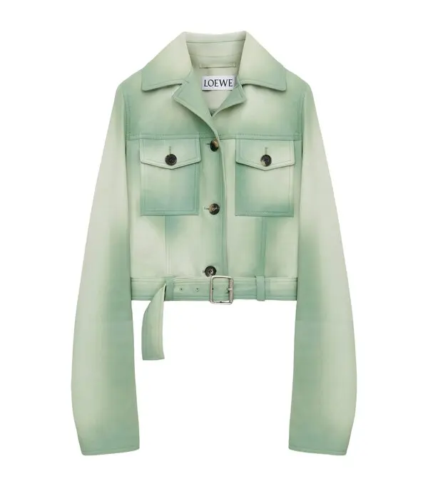 Loewe Lambskin Cropped Jacket - Green