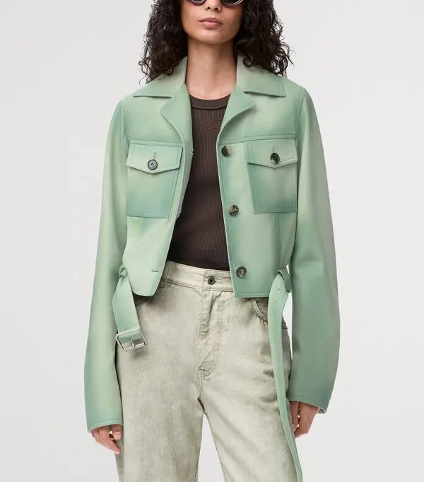 Loewe Lambskin Cropped Jacket - Green