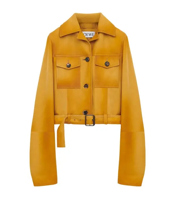 Loewe Suede Cropped Jacket - Brown