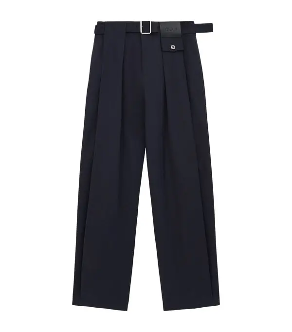 Loewe Cotton-silk Gabardine Belted Trousers - Navy