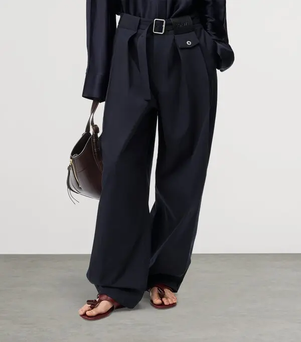 Loewe Cotton-silk Gabardine Belted Trousers - Navy