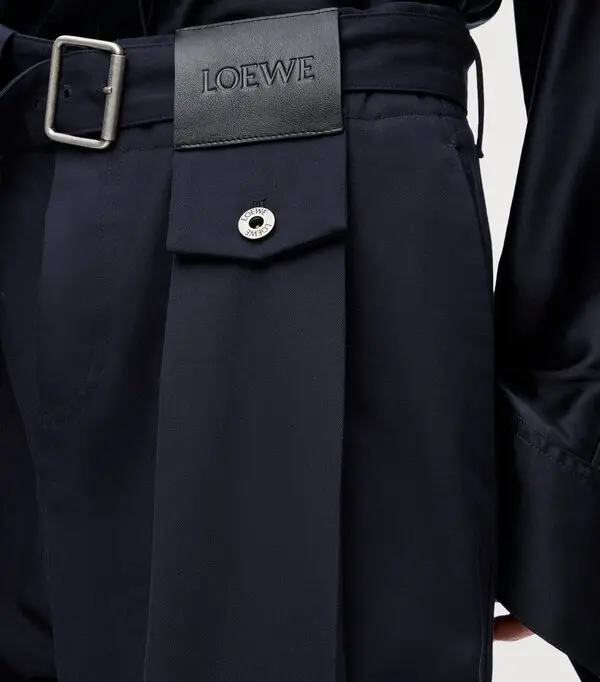 Loewe Cotton-silk Gabardine Belted Trousers - Navy