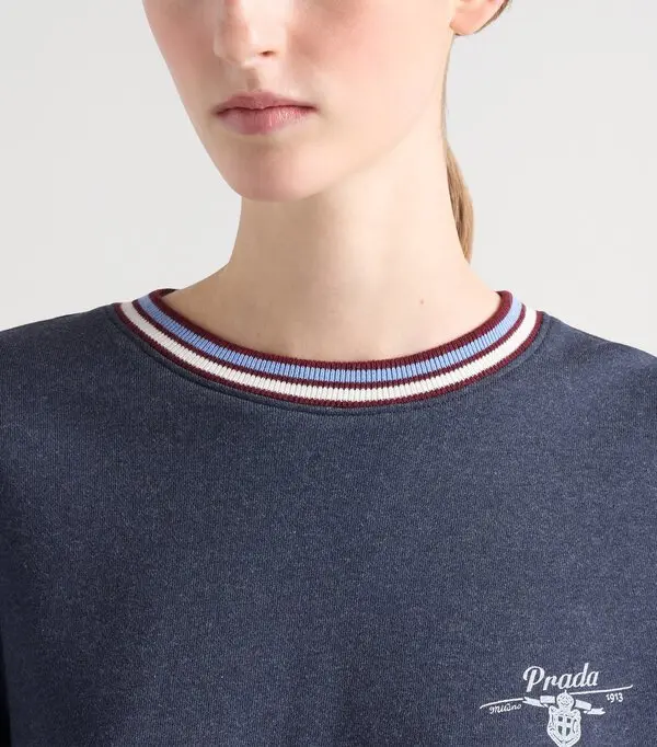 Prada Cotton Fleece Logo Sweatshirt - Blue