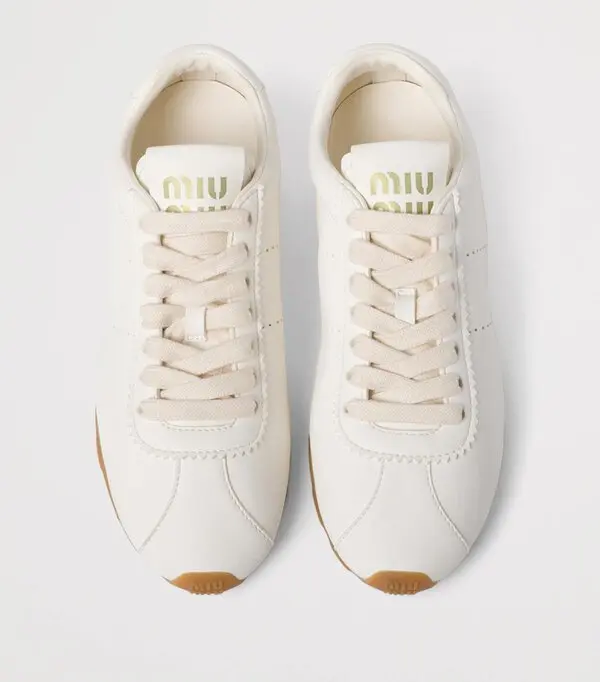 Miu Miu Nappa Leather Plume Sneakers - Neutral