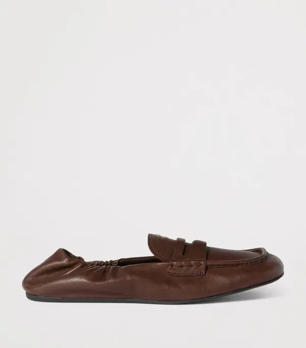 Miu Miu Nappa Leather Ruched Loafers - Brown