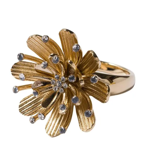 Miu Miu Crystal-embellished Floral Ring - Metallic