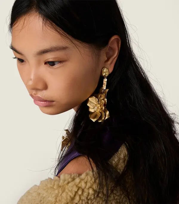 Miu Miu Floral Drop Clip-on Earrings - Metallic