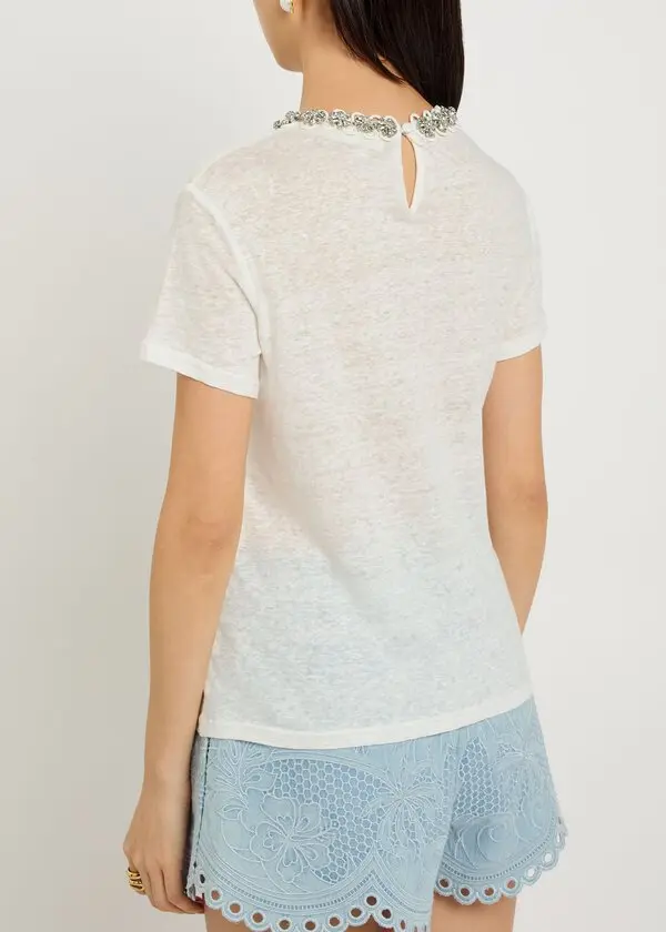 Zimmermann Embellished Slubbed Linen T-shirt