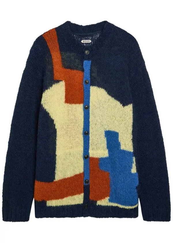 BODE Chapeau Colour-blocked Brushed Alpaca-blend Cardigan - Multicoloured 1