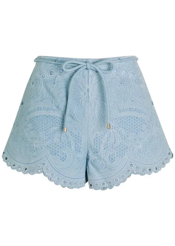Zimmermann Daylight Embroidered Belted Shorts