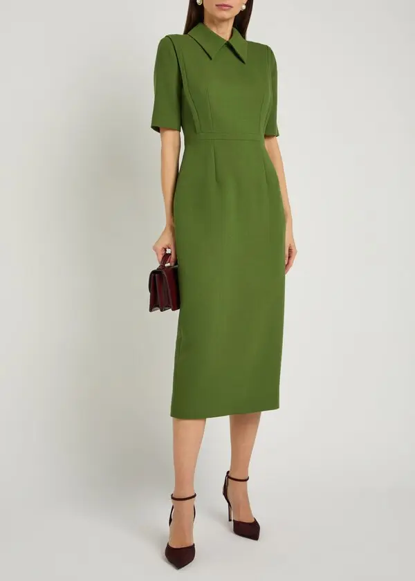 EMILIA WICKSTEAD Valetta Wool-crepe Midi Dress - Olive