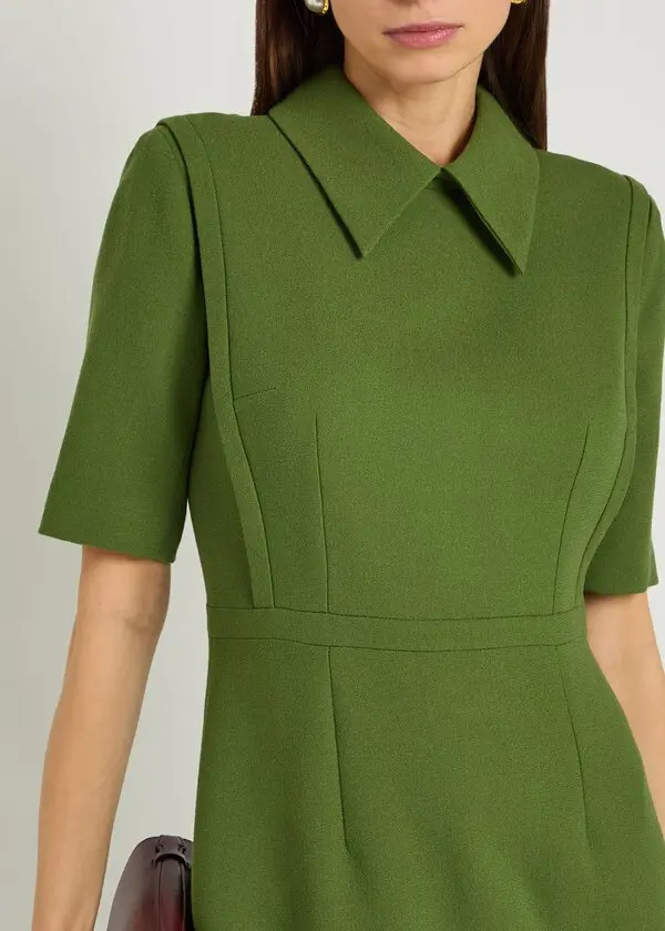 EMILIA WICKSTEAD Valetta Wool-crepe Midi Dress - Olive