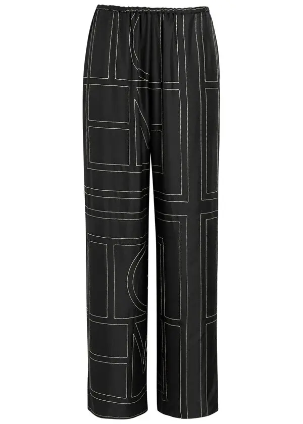 TOTEME Logo-embroidered Silk-satin Trousers - Black