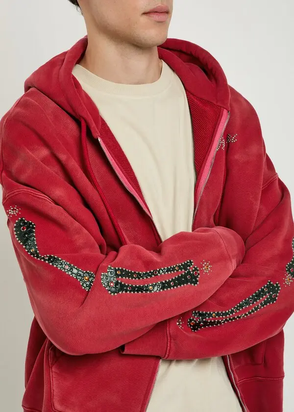 Amiri Bones Embellished Hooded Sweatshirt - Red