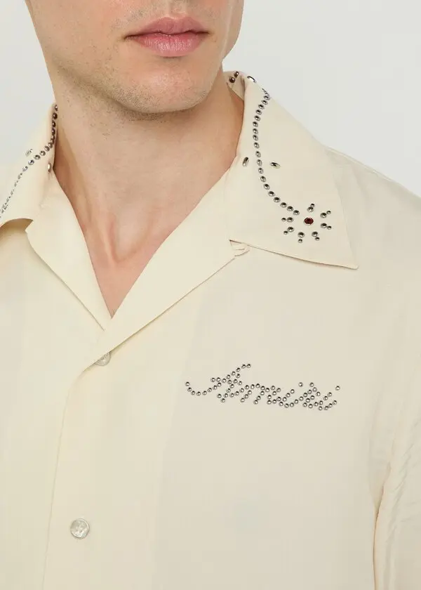 Amiri Stud Embellished Woven Shirt - Ivory