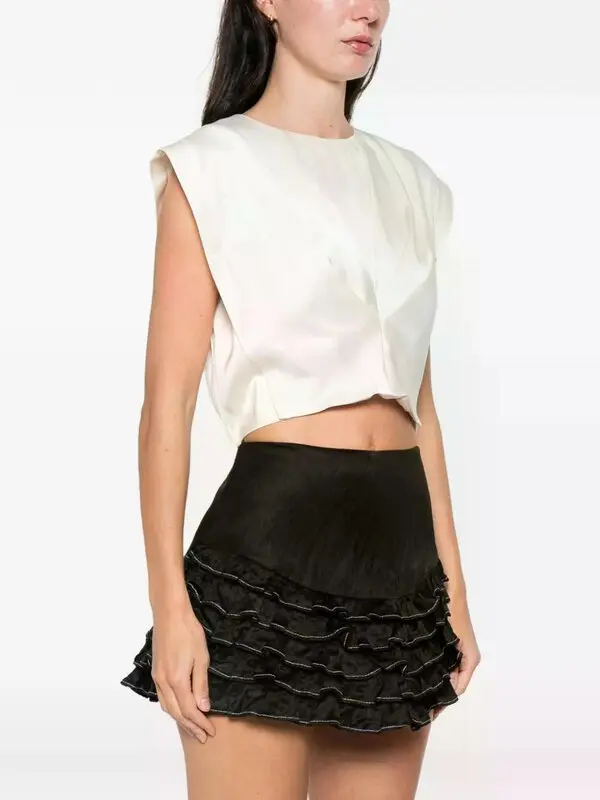 Sandro Satin-effect Cropped Top With Round Neckline - Neutrals