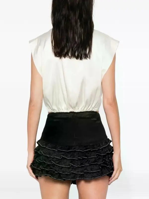 Sandro Satin-effect Cropped Top With Round Neckline - Neutrals