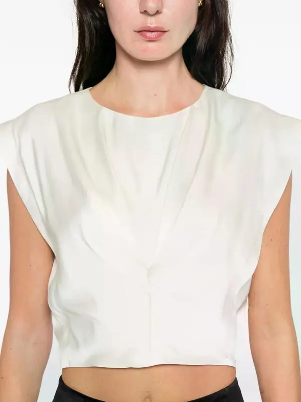 Sandro Satin-effect Cropped Top With Round Neckline - Neutrals