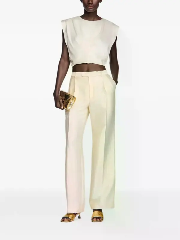 Sandro Satin-effect Cropped Top With Round Neckline - Neutrals