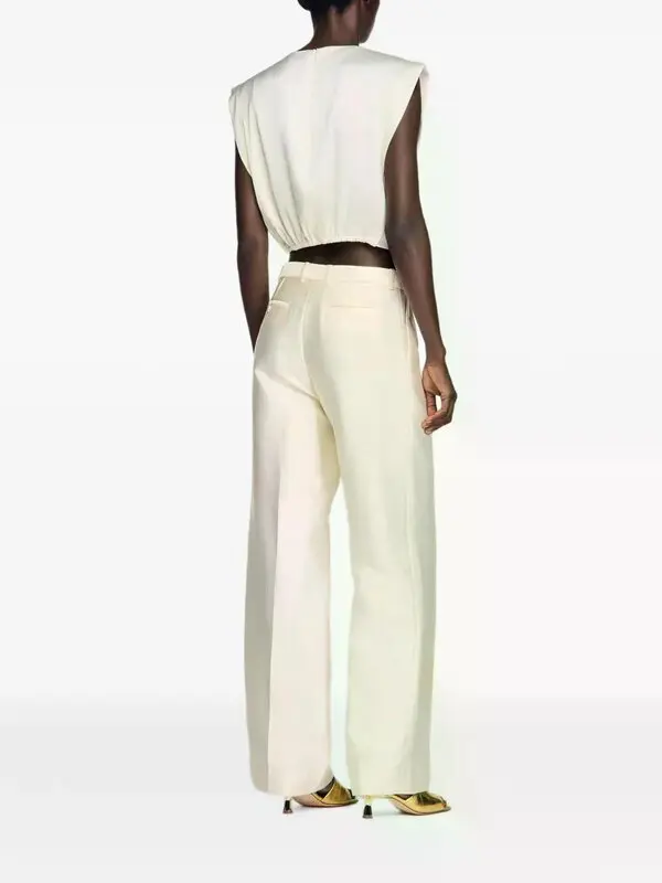 Sandro Satin-effect Cropped Top With Round Neckline - Neutrals