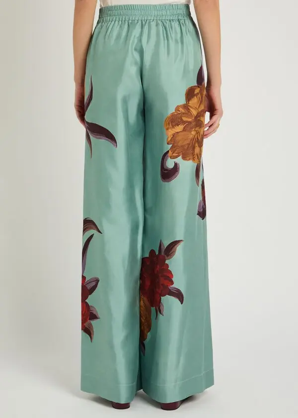 La DoubleJ Printed Silk-twill Palazzo Trousers - Blue