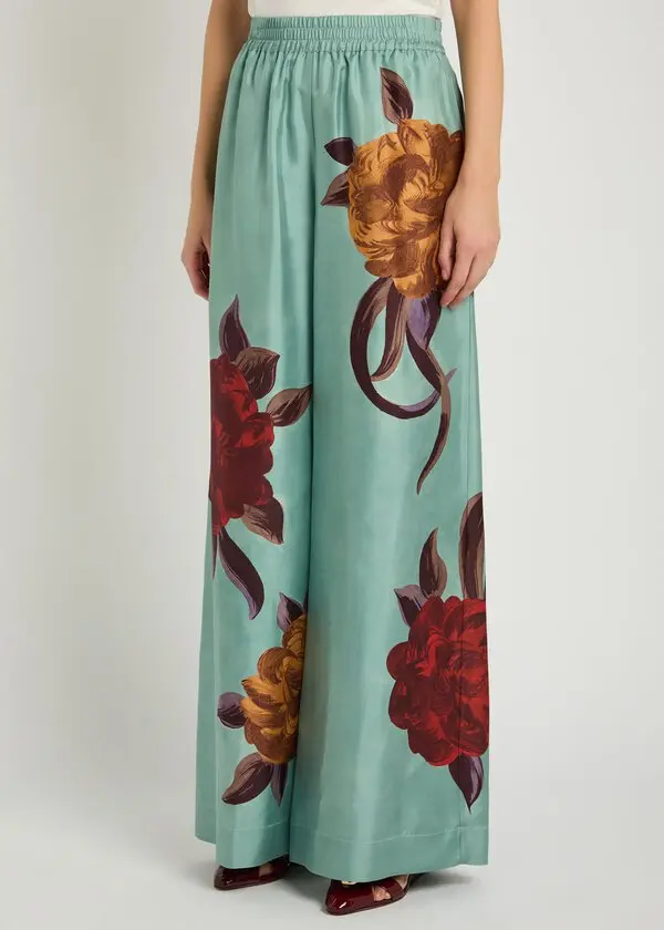 La DoubleJ Printed Silk-twill Palazzo Trousers