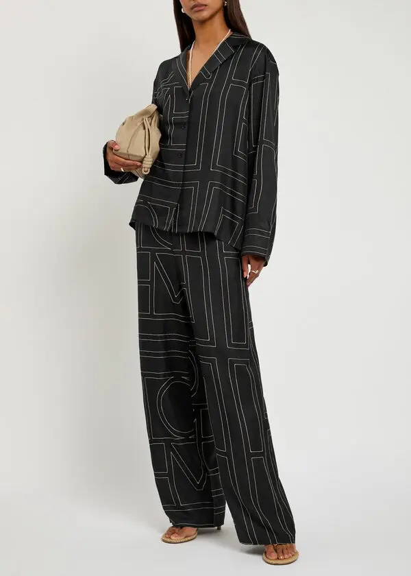 TOTEME Logo-embroidered Silk-satin Trousers - Black