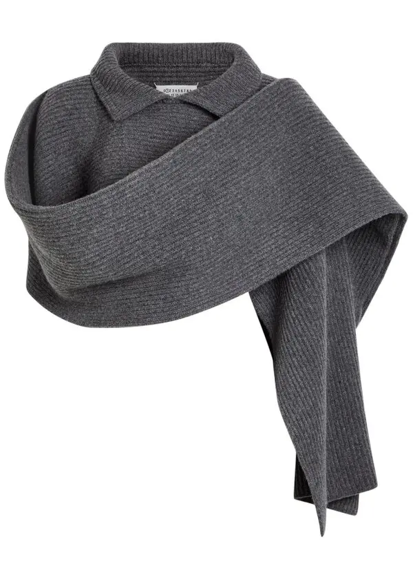 MAISON MARGIELA Collar-detail Ribbed Scarf - Dark Grey