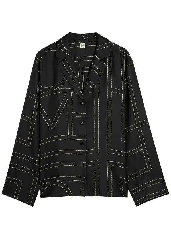 TOTEME Logo-embroidered Silk-satin Shirt - Black