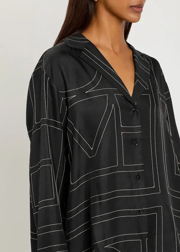 TOTEME Logo-embroidered Silk-satin Shirt - Black