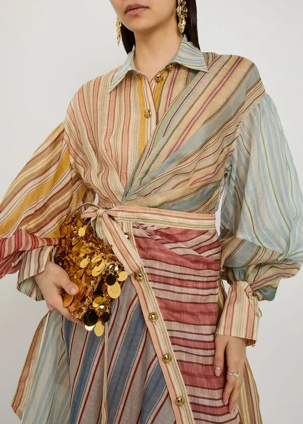 chinese dress ladies Striped Linen Dress