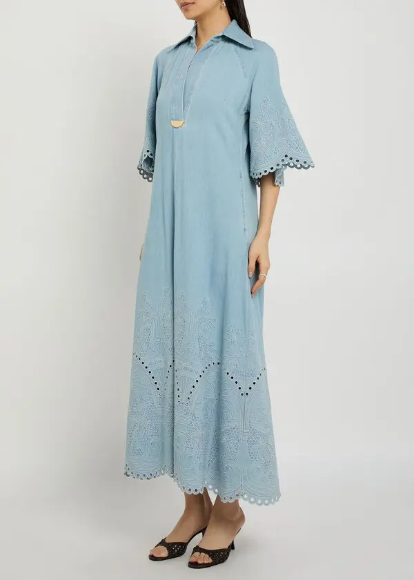 j crew denim midi dress J. Crew Tiered Midi Dress with Convertible Straps in Dot