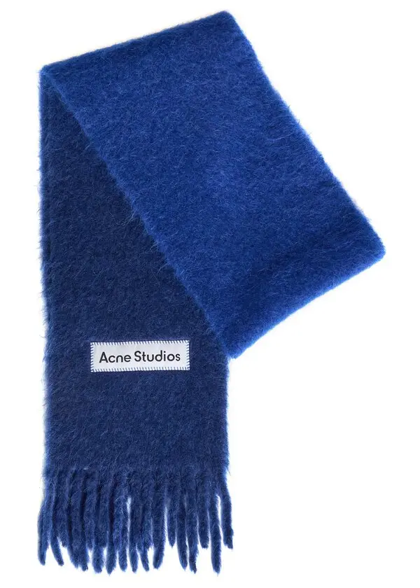 Acne Studios Logo-appliquéd Fringed Alpaca-blend Scarf - Blue