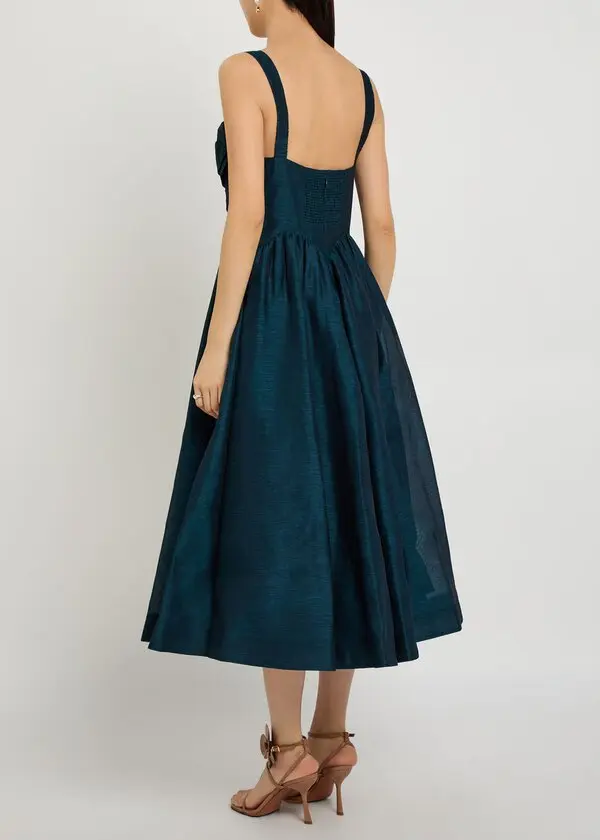 Zimmermann Rebellion Pleated Linen And Silk-blend Midi Dress - Teal