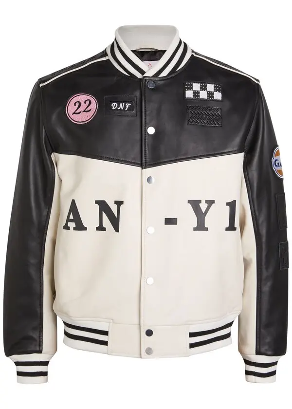 AN-Y1 Appliquéd Padded Leather Bomber Jacket - Black And White