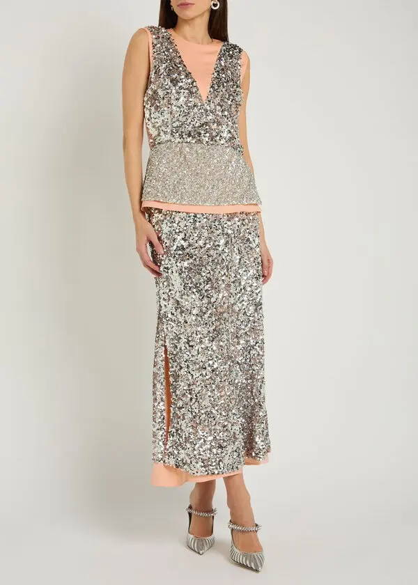 Rabanne Sequin-embellished Satin Top - Silver