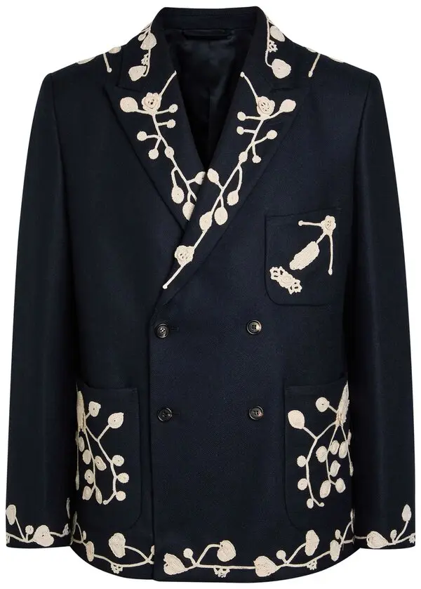 BODE Snowdrop Embroidered Wool-blend Blazer