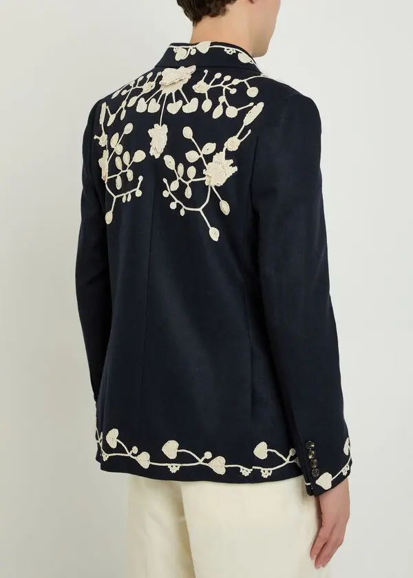 BODE Snowdrop Embroidered Wool-blend Blazer