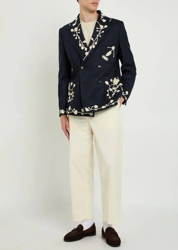 BODE Snowdrop Embroidered Wool-blend Blazer