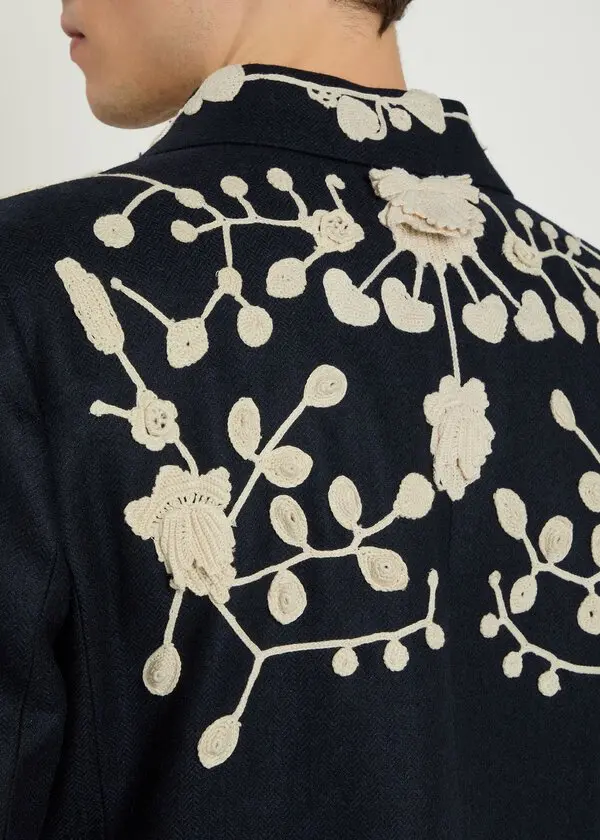 BODE Snowdrop Embroidered Wool-blend Blazer