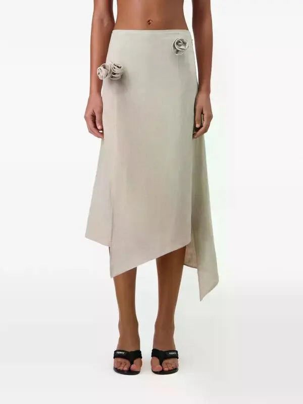 Coperni Floral Detail Asymmetric Midi Skirt - Neutrals
