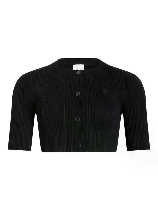 PATOU Cropped Ribbed Knit Cardigan - Black