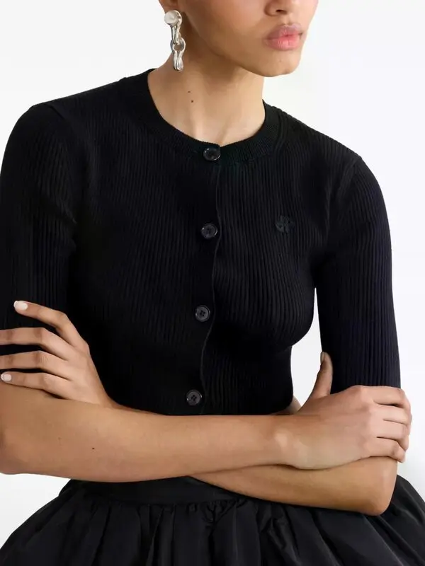 PATOU Cropped Ribbed Knit Cardigan - Black