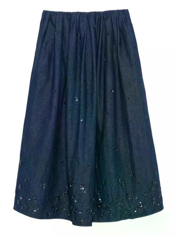 Maje Embellished Denim Midi Skirt - Blue