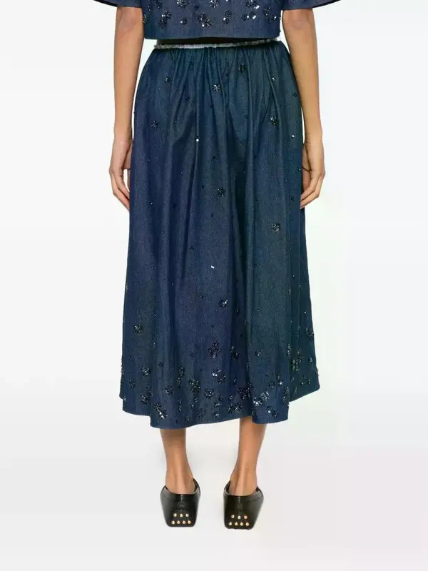 Maje Embellished Denim Midi Skirt - Blue