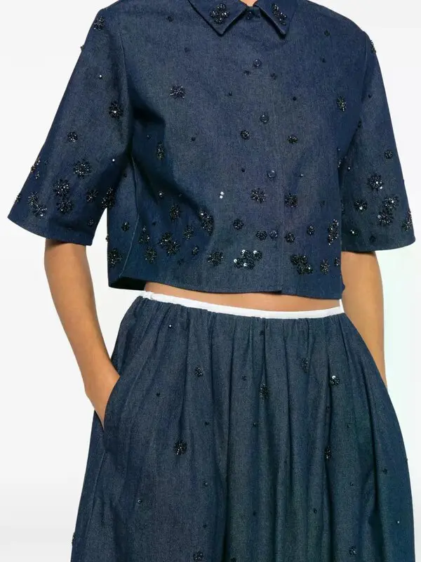Maje Embellished Denim Midi Skirt - Blue