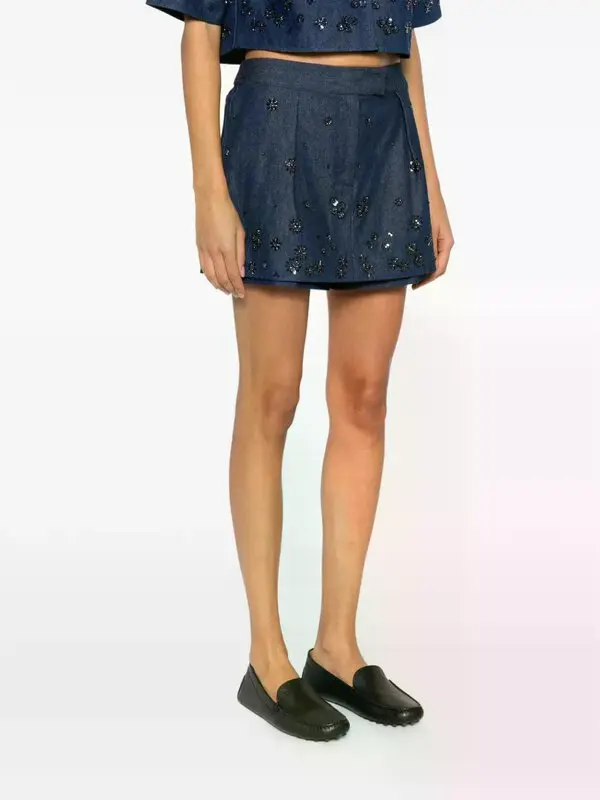 Maje Sequin Embellished Denim Skort - Blue