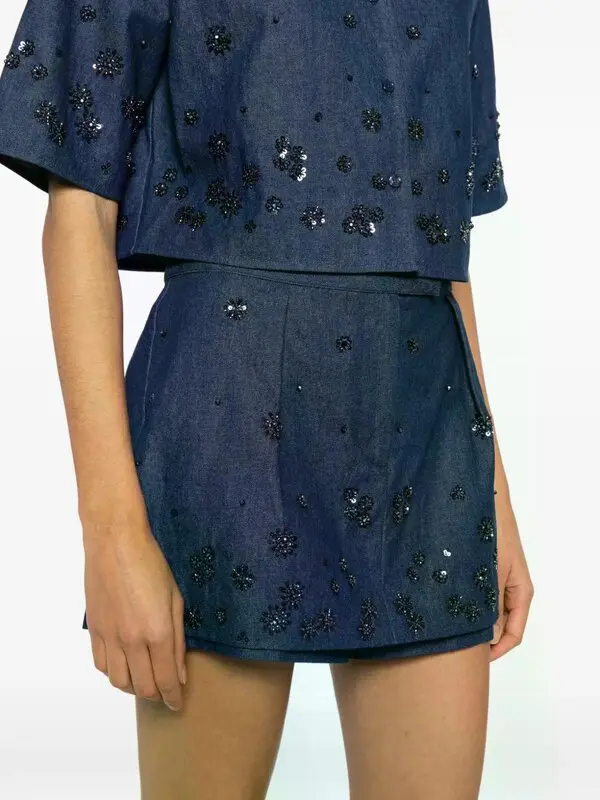 Maje Sequin Embellished Denim Skort - Blue