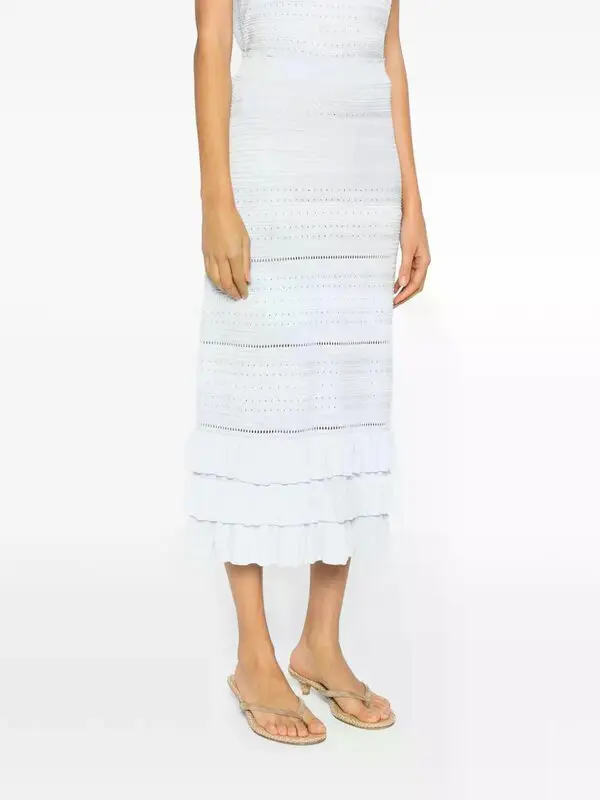 Maje Ruffled Pointelle Knit Midi Skirt - Blue